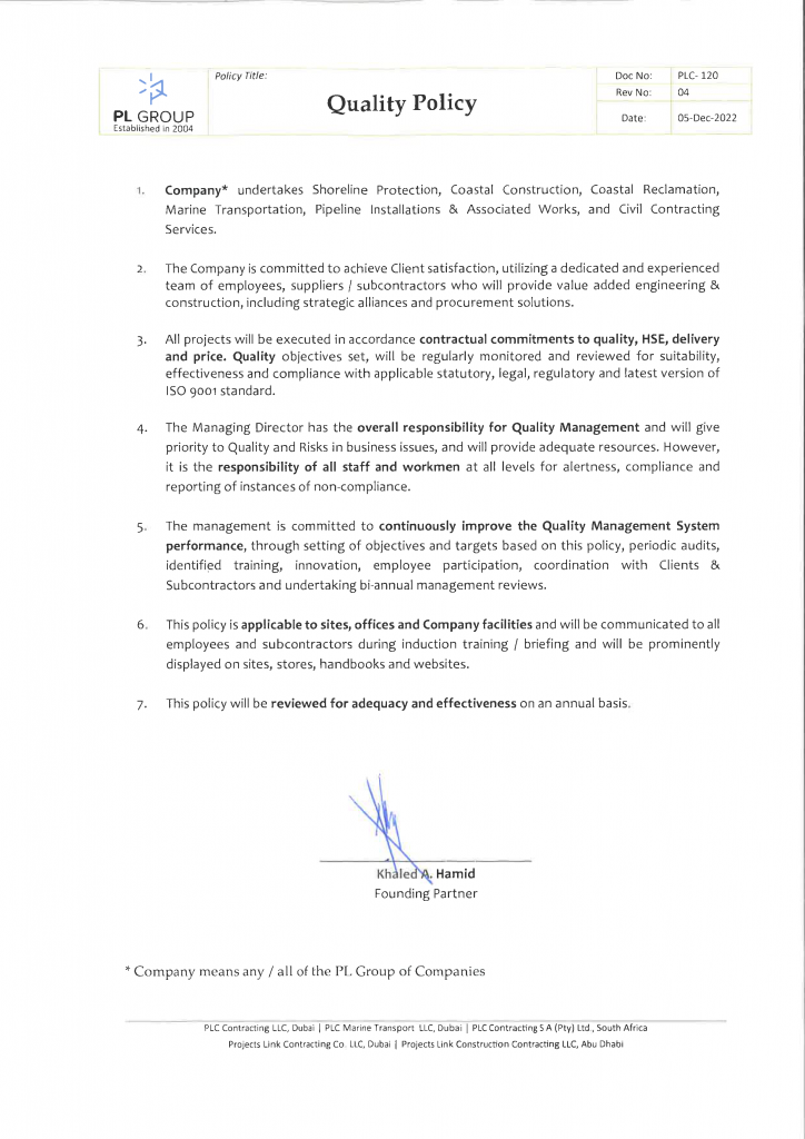 ISO Certifications – PL Group